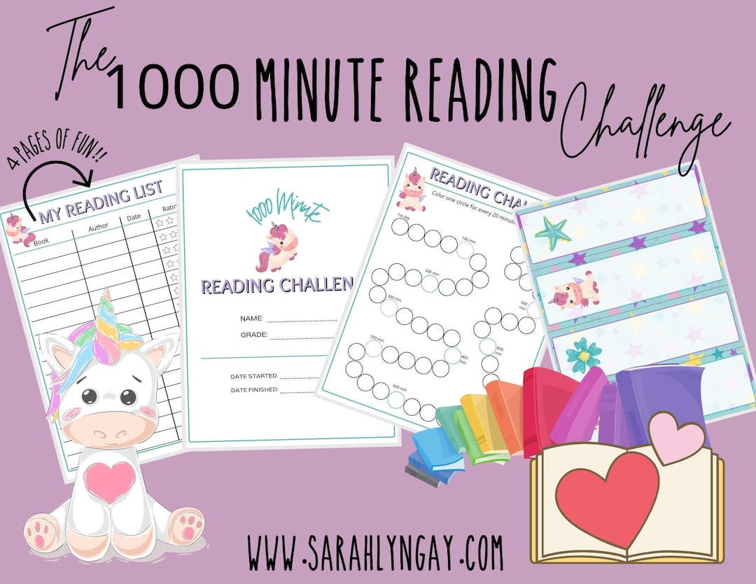 The 1000 Minute Reading Challenge, Reading, Book List, Instant Download ...