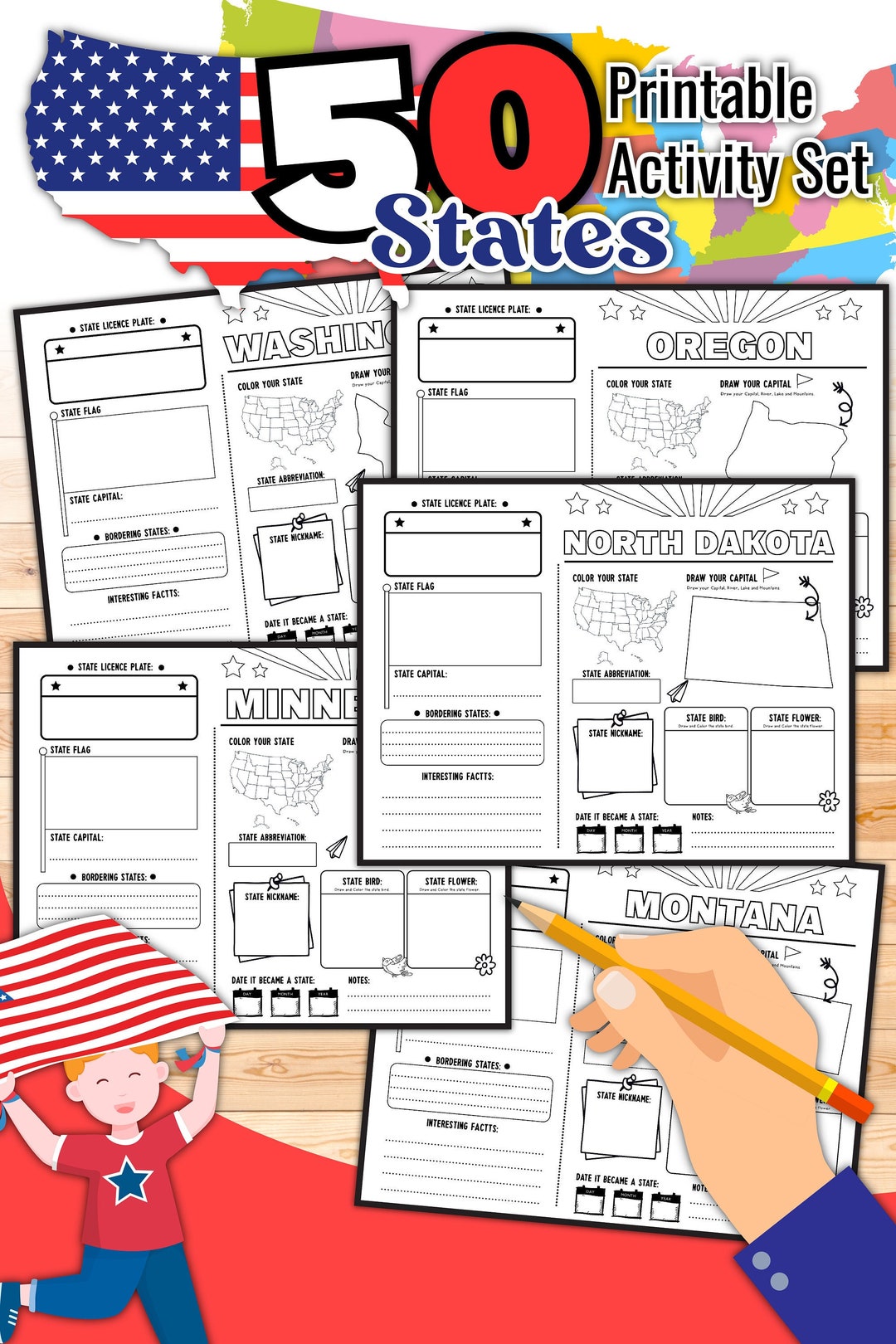 50 State Printable Activity Set, 50 States, Digital Download, Instant ...