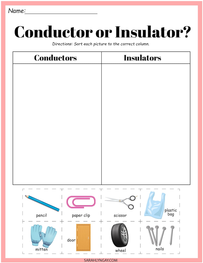 Insulators & Conductors for Kids, Instant Download, STEM Workbook ...