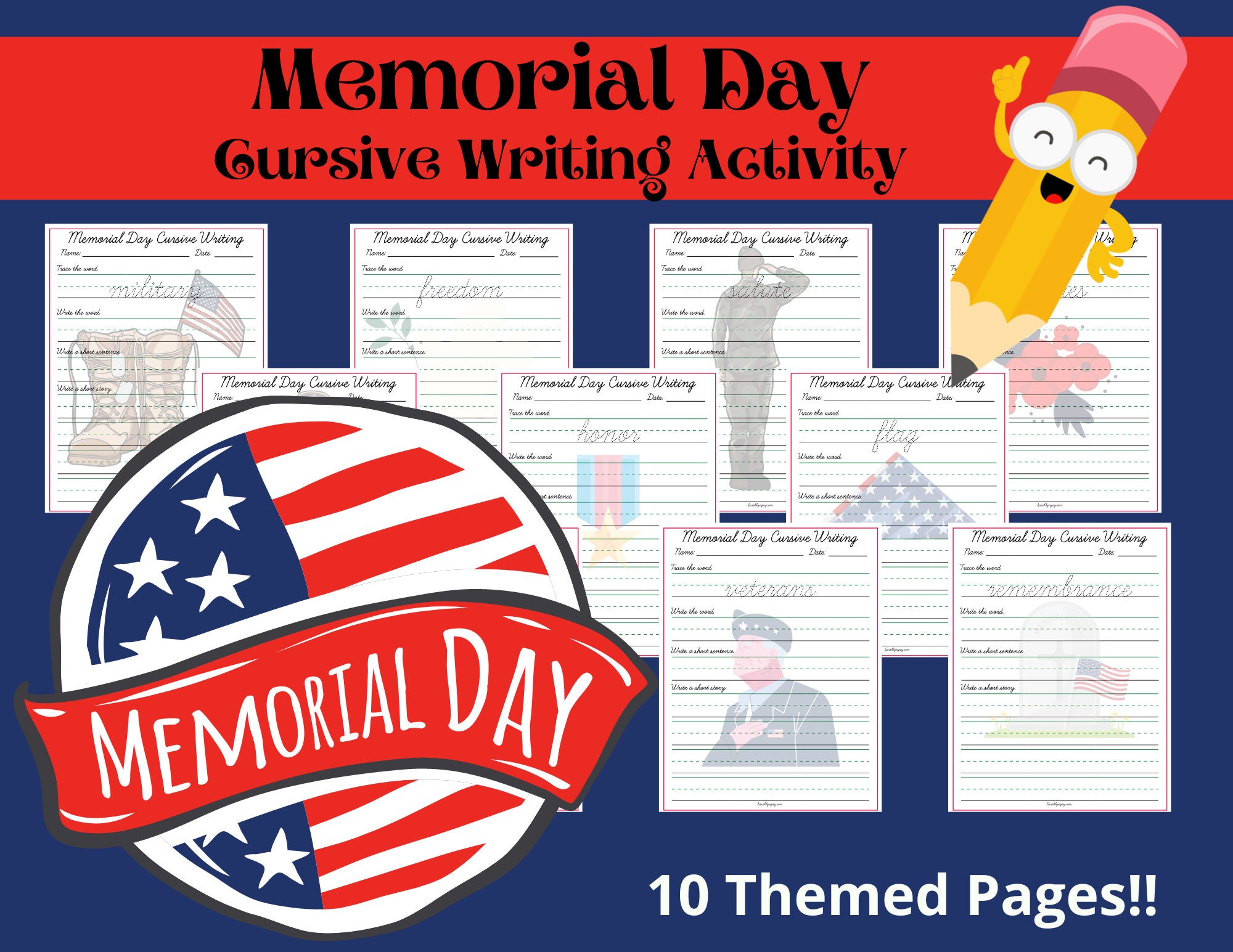 Memorial Day Cursive Writing, Memorial Day, Cursive Writing, Digital ...
