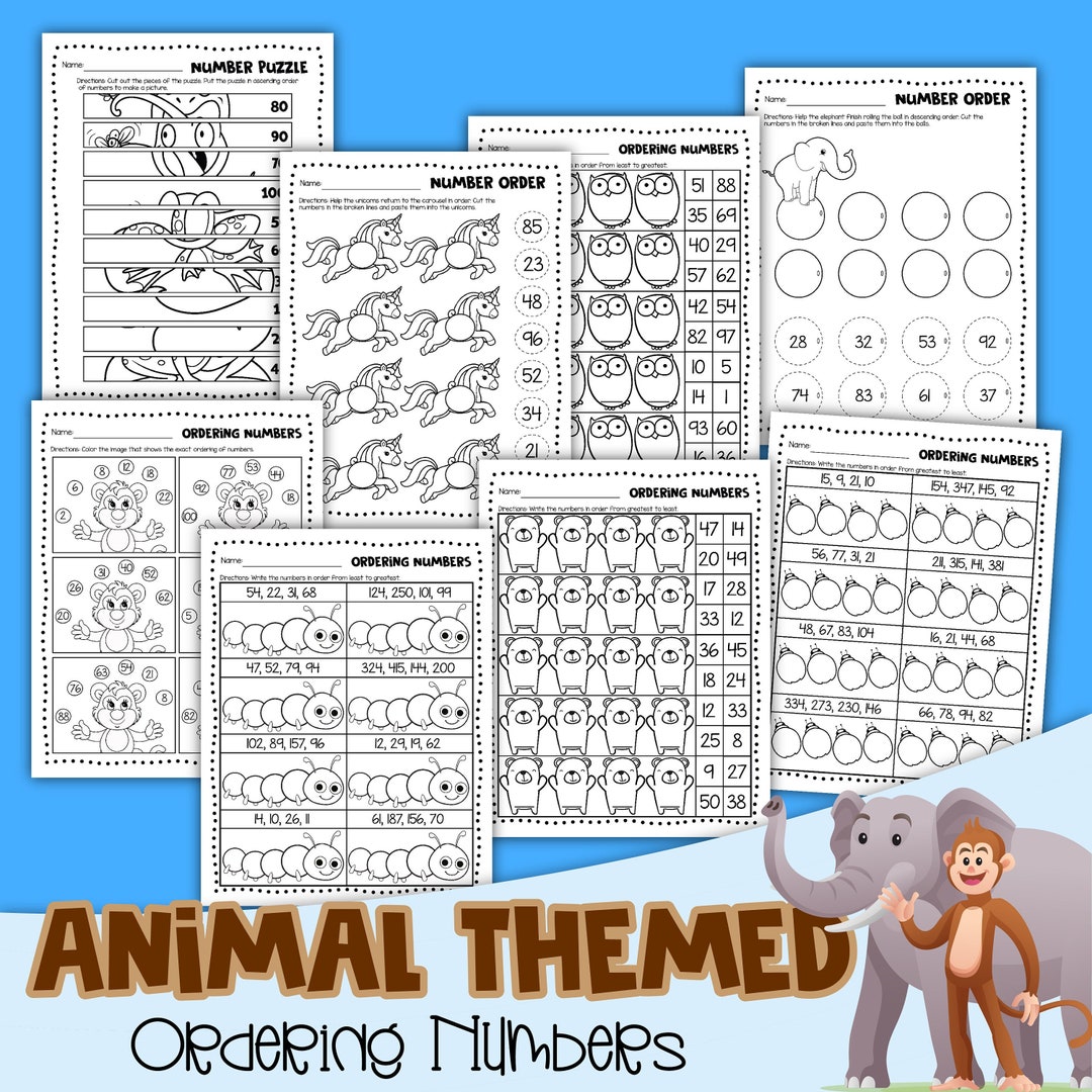Animal Themes Ordering Numbers Printable Set, Digital Download ...