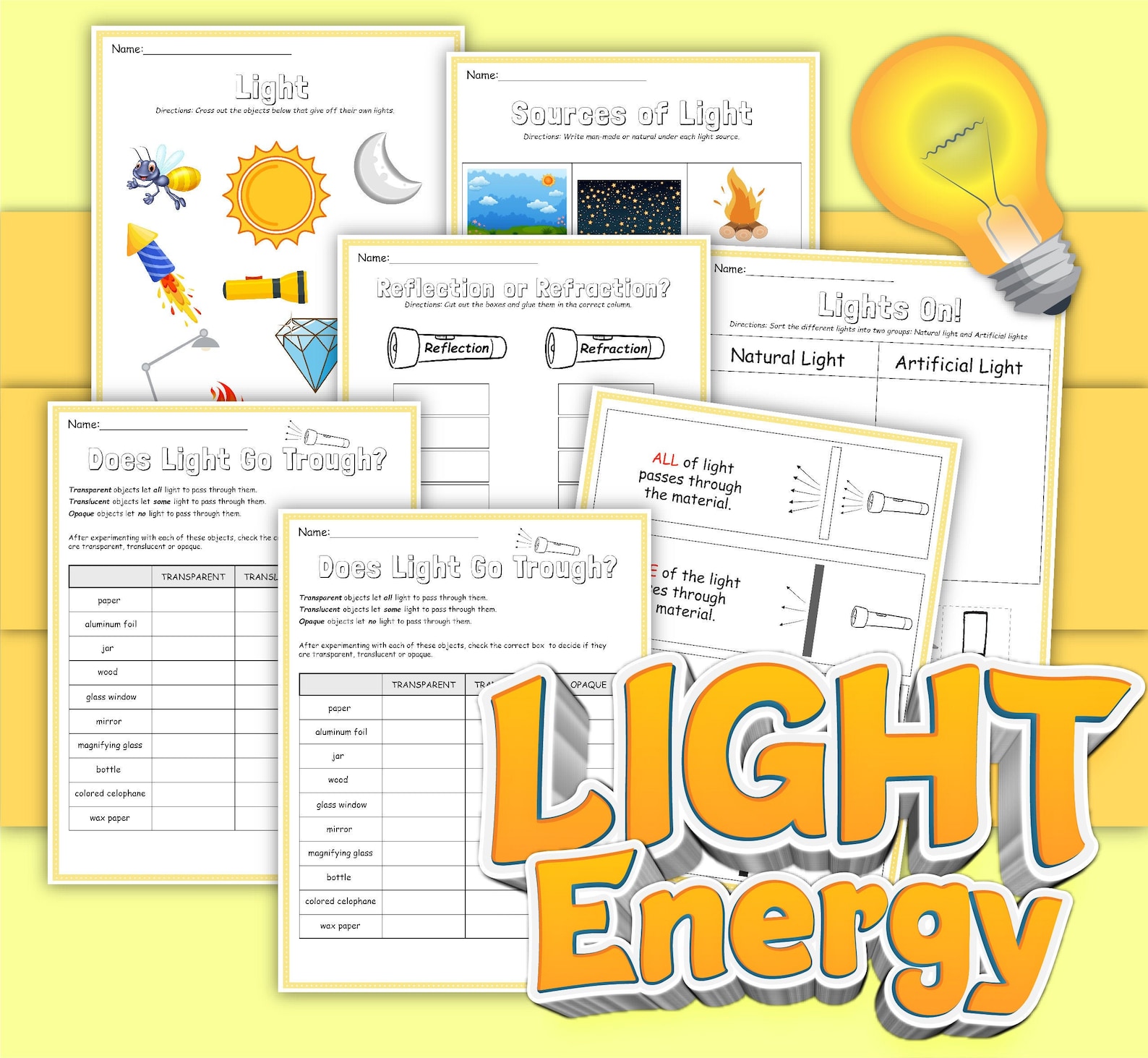 Light Energy Activity Pack, Instant Download STEM Workbook, Digital ...