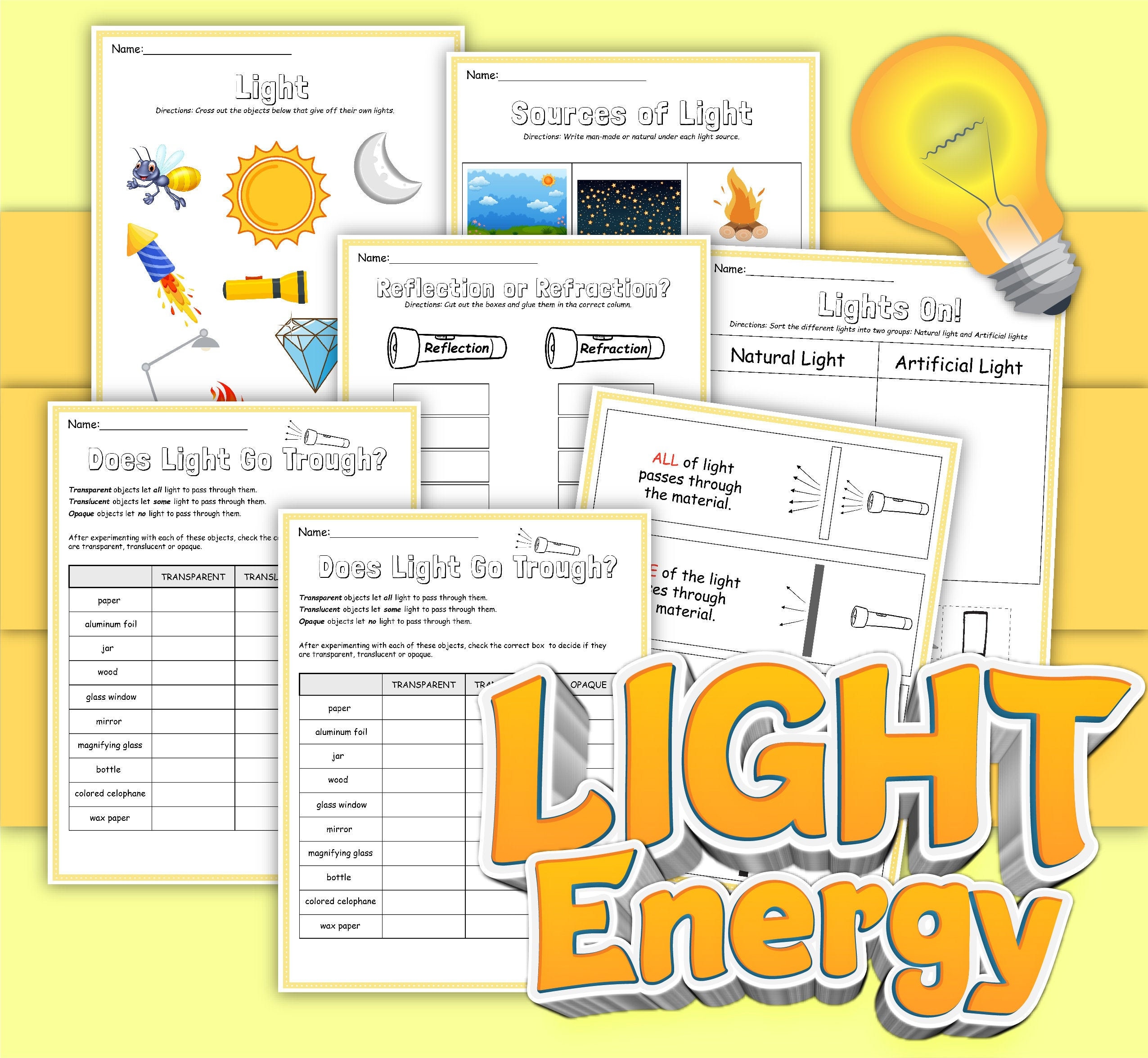 Light Energy Activity Pack, Instant Download STEM Workbook, Digital ...