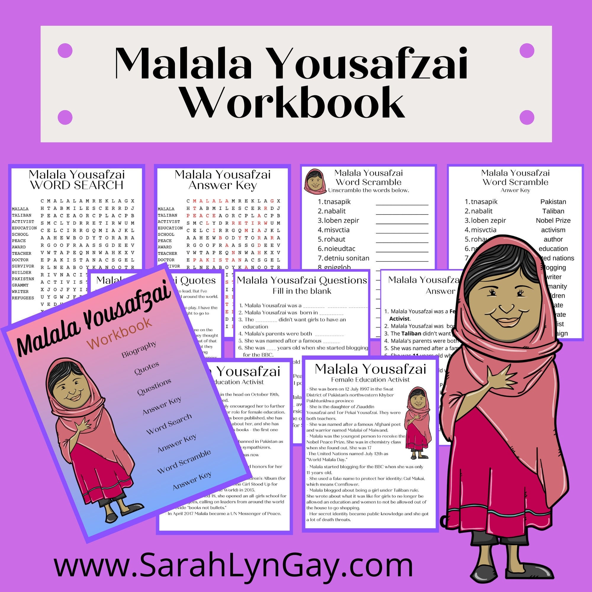 Malala Yousafzai Learning Pack, Instant Download, STEM Workbook ...