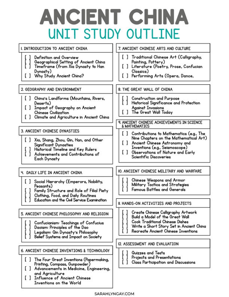 Ancient China Unit Study Outline, Ancient China, Digital Download ...