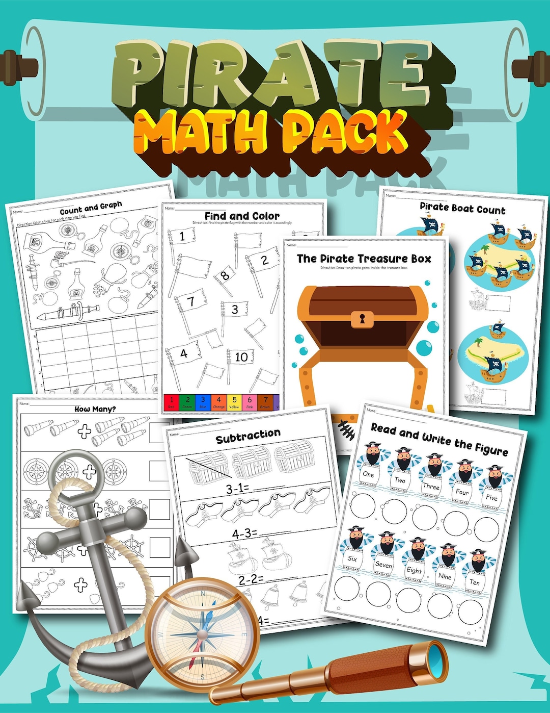 Pirates Printable Set Math Pack, Pirates, STEM, Digital Download ...