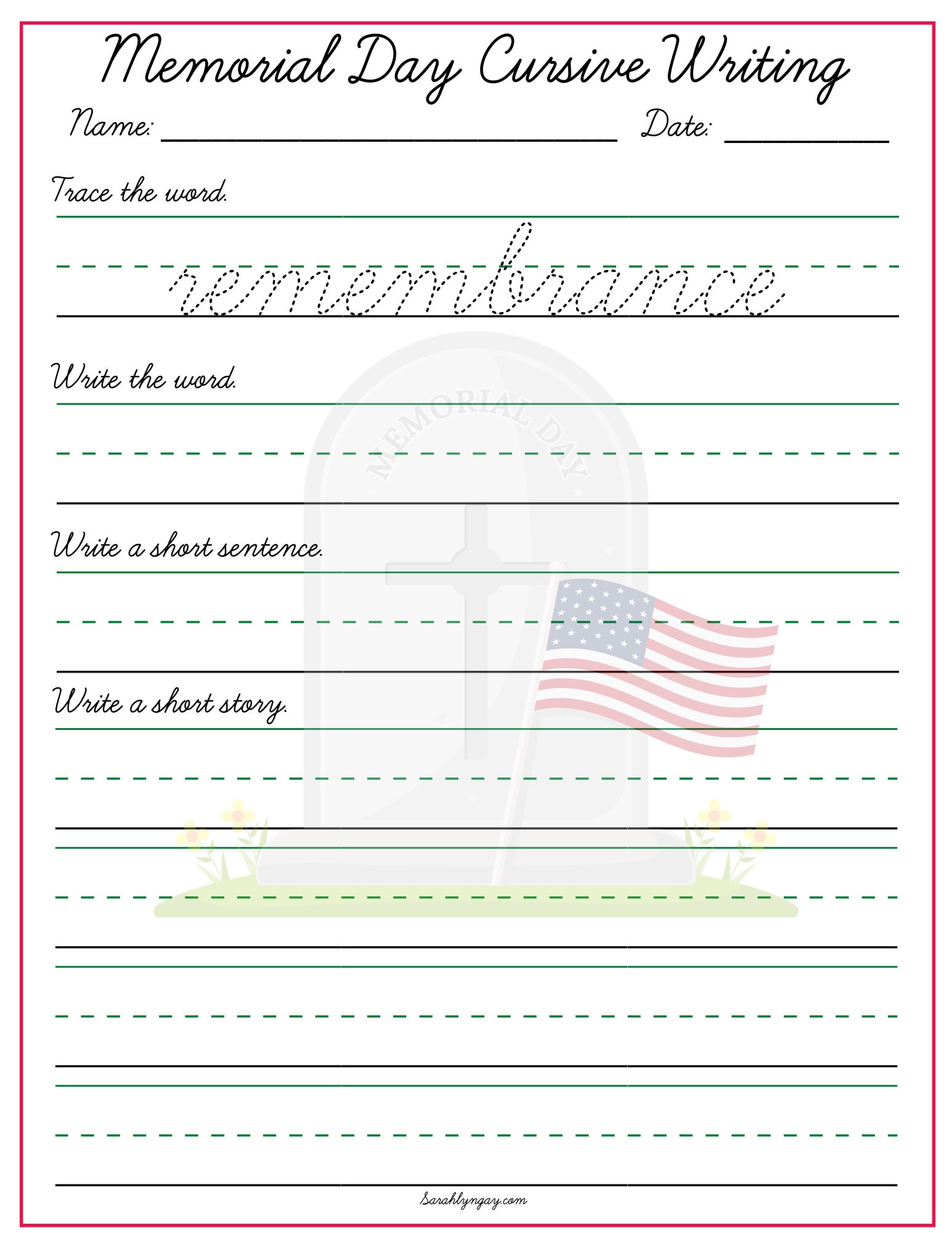 Memorial Day Cursive Writing, Memorial Day, Cursive Writing, Digital ...
