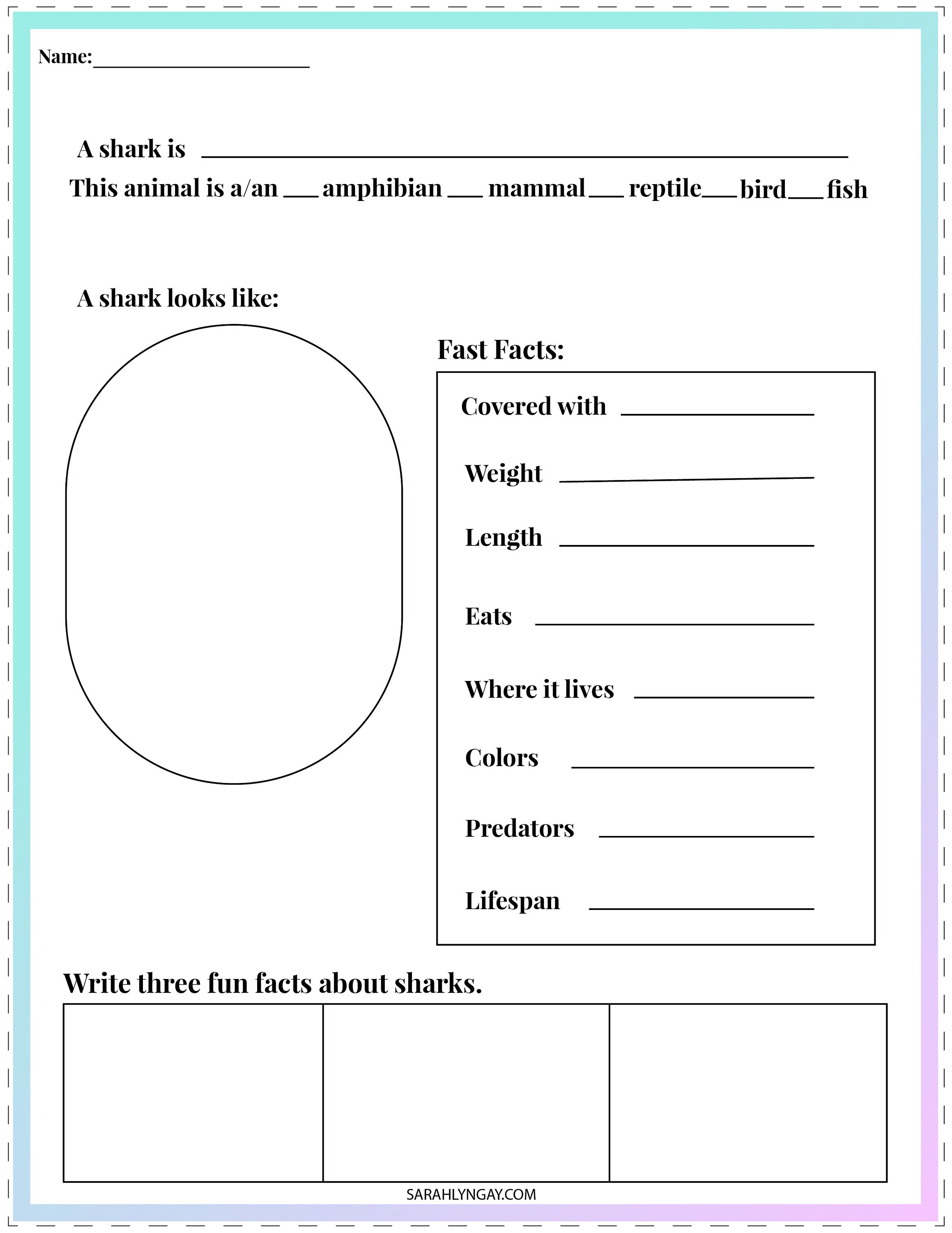 Sharks, Shark Activity Set, Shark Facts, Digital Download, Instant ...