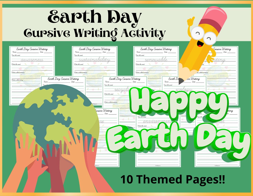 Earth Day Cursive Writing, Earth Day, Cursive Writing, Digital Download ...