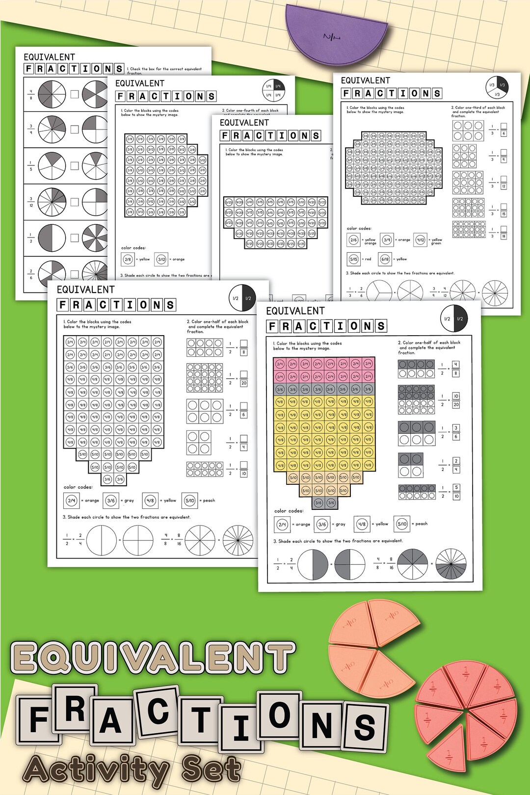 Equivalent Fractions Printable Set, Fractions, Digital Download ...