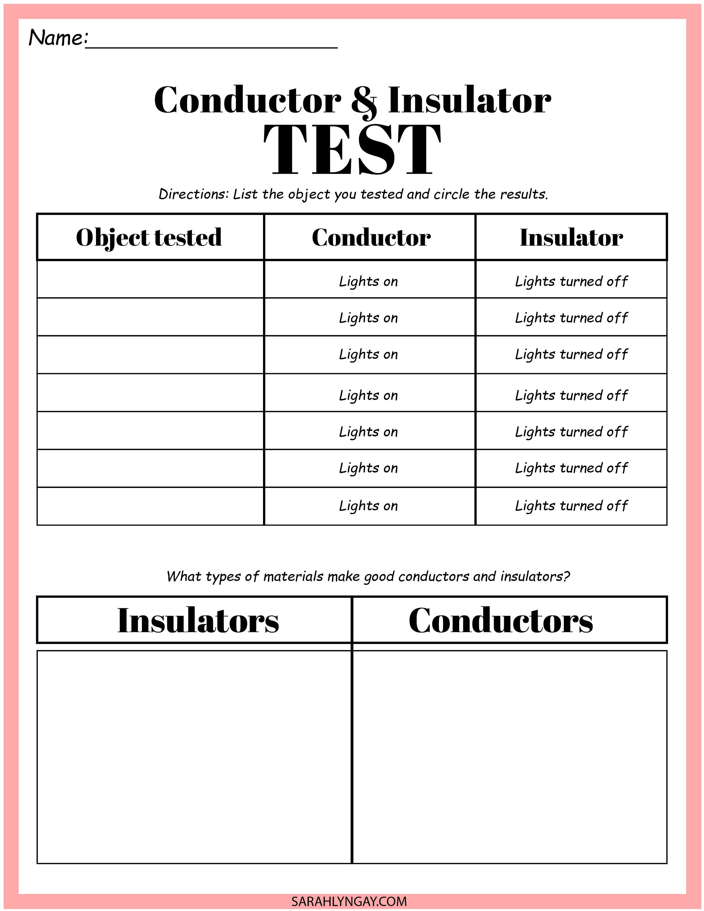 Insulators & Conductors for Kids, Instant Download, STEM Workbook ...
