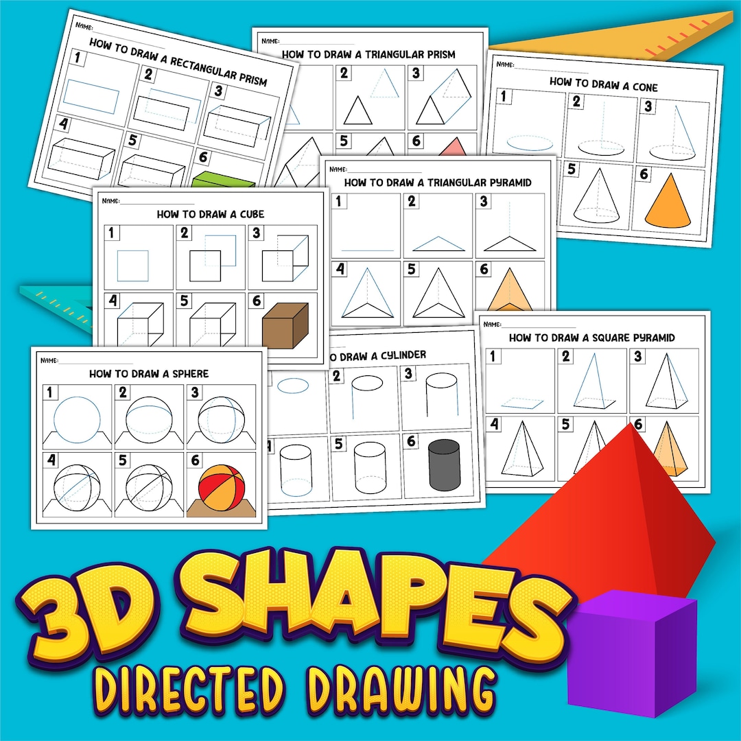3D Shapes Directed Drawing Set, 3D Shapes, Directed Drawing, Digital ...
