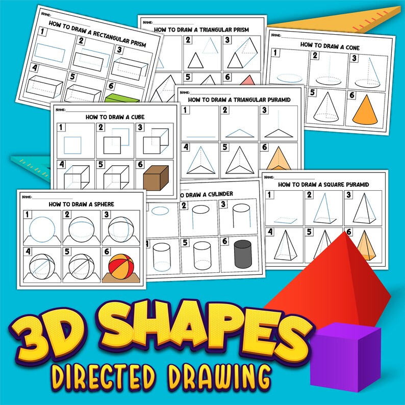 3D Shapes Directed Drawing Set, 3D Shapes, Directed Drawing, Digital ...