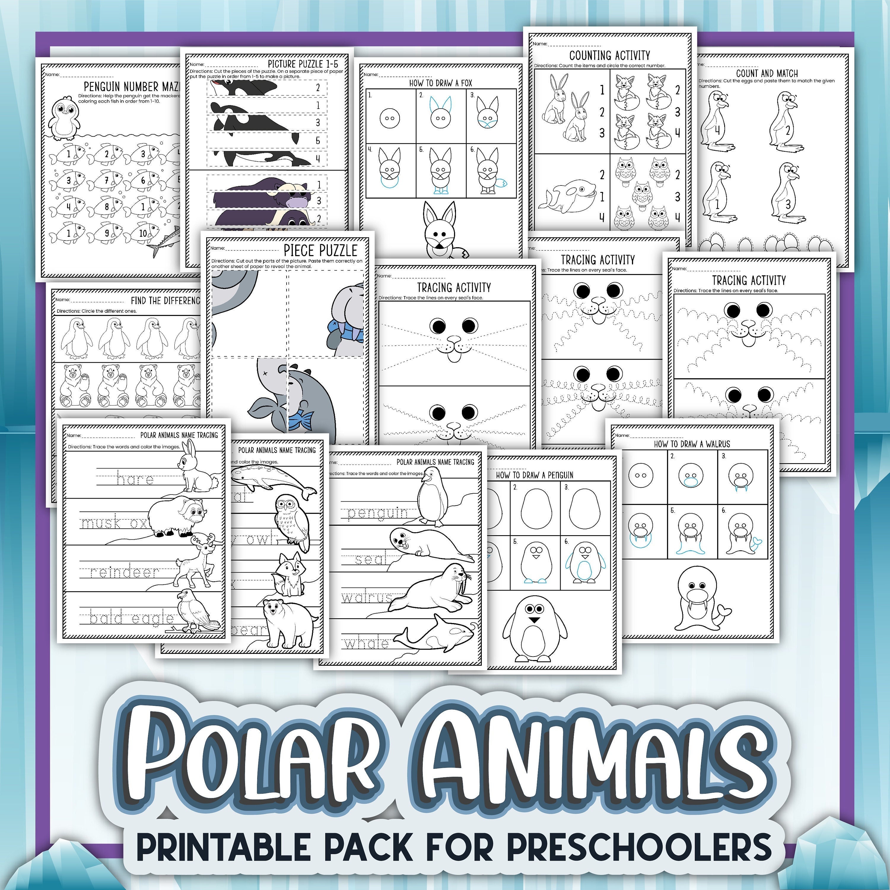 Polar Animals Printable Set, Polar Animals, Digital Download, Printable ...