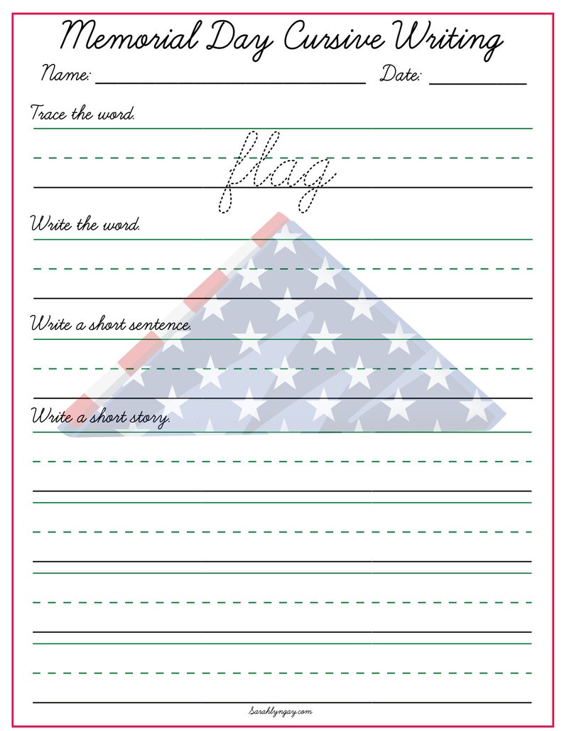 Memorial Day Cursive Writing, Memorial Day, Cursive Writing, Digital ...