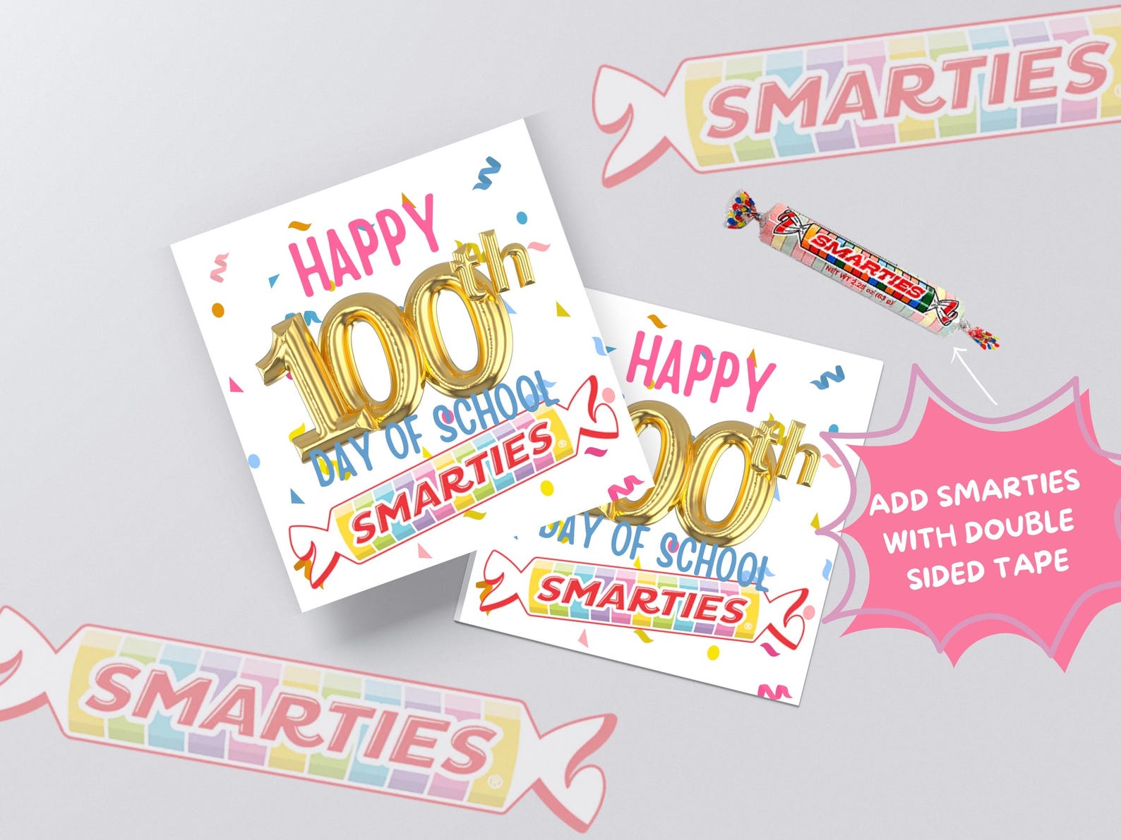100th Day of School Smarties Tags, Printable Class Favor (digital ...