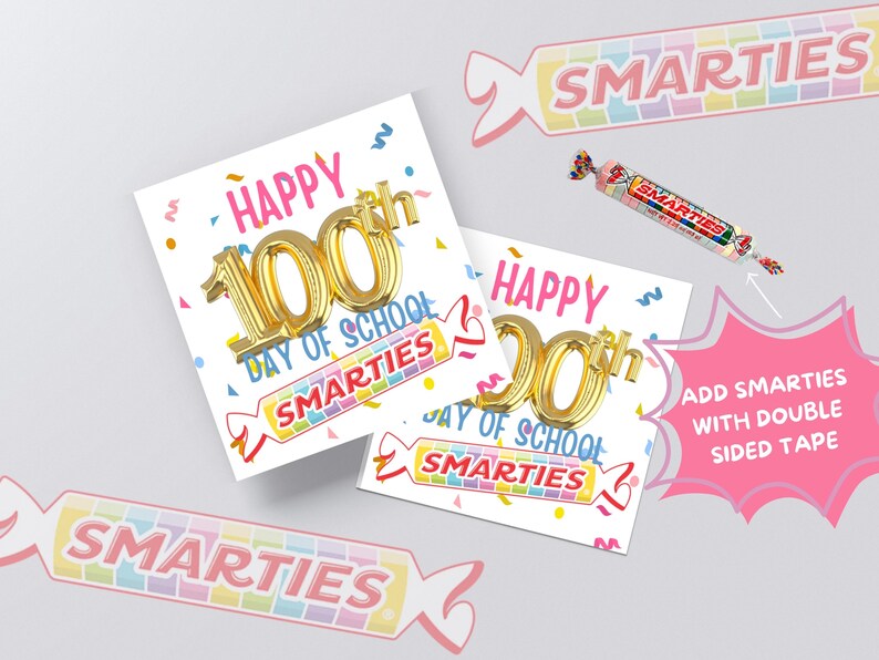 100th Day of School Smarties Tags, Printable Class Favor (digital ...