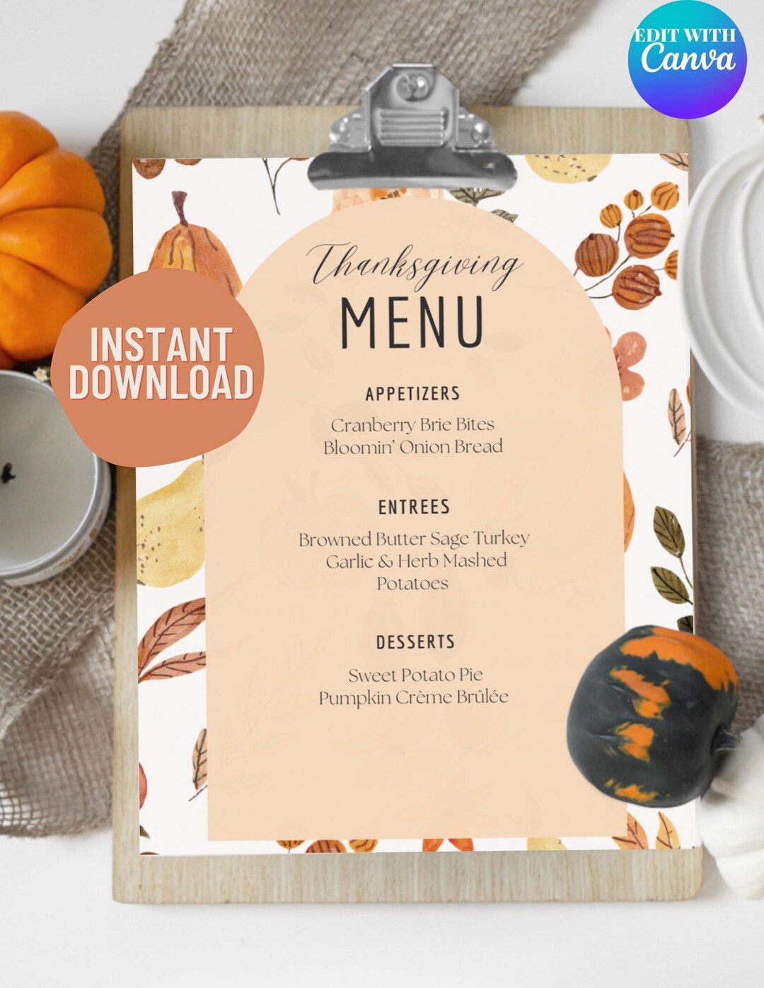 Thanksgiving Menu Template - Etsy