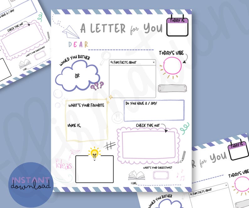 Kids Penpal Letter Template, Snail Mail Printable (digital Download) - Etsy