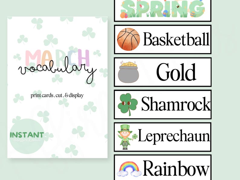 March Vocabulary Cards for Preschool | Spring Word Flashcards ...