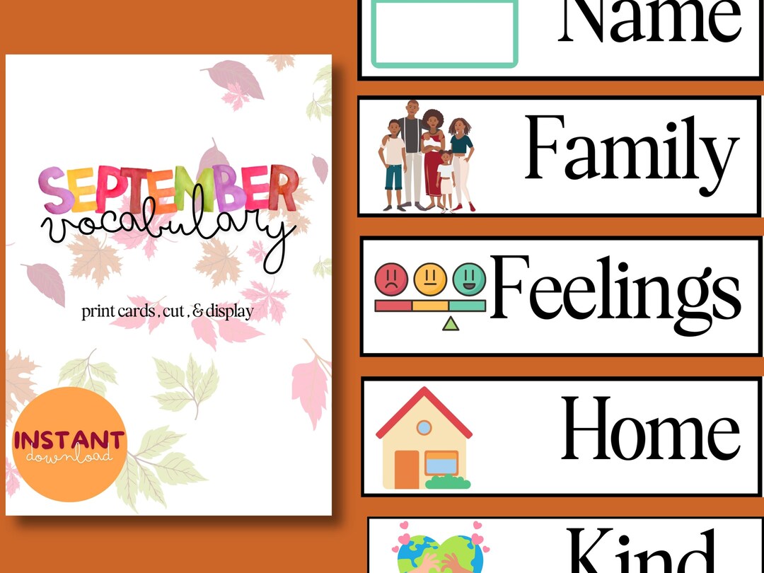 September Vocabulary Word Cards | Fall Classroom Decor (printable) - Etsy