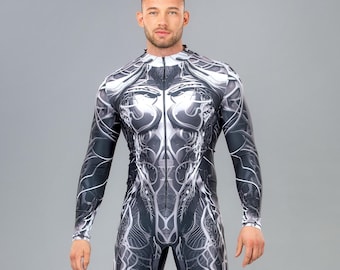 Adult Festival Costume, Robot Bodysuit Men, Cyber Male Bodysuit ...