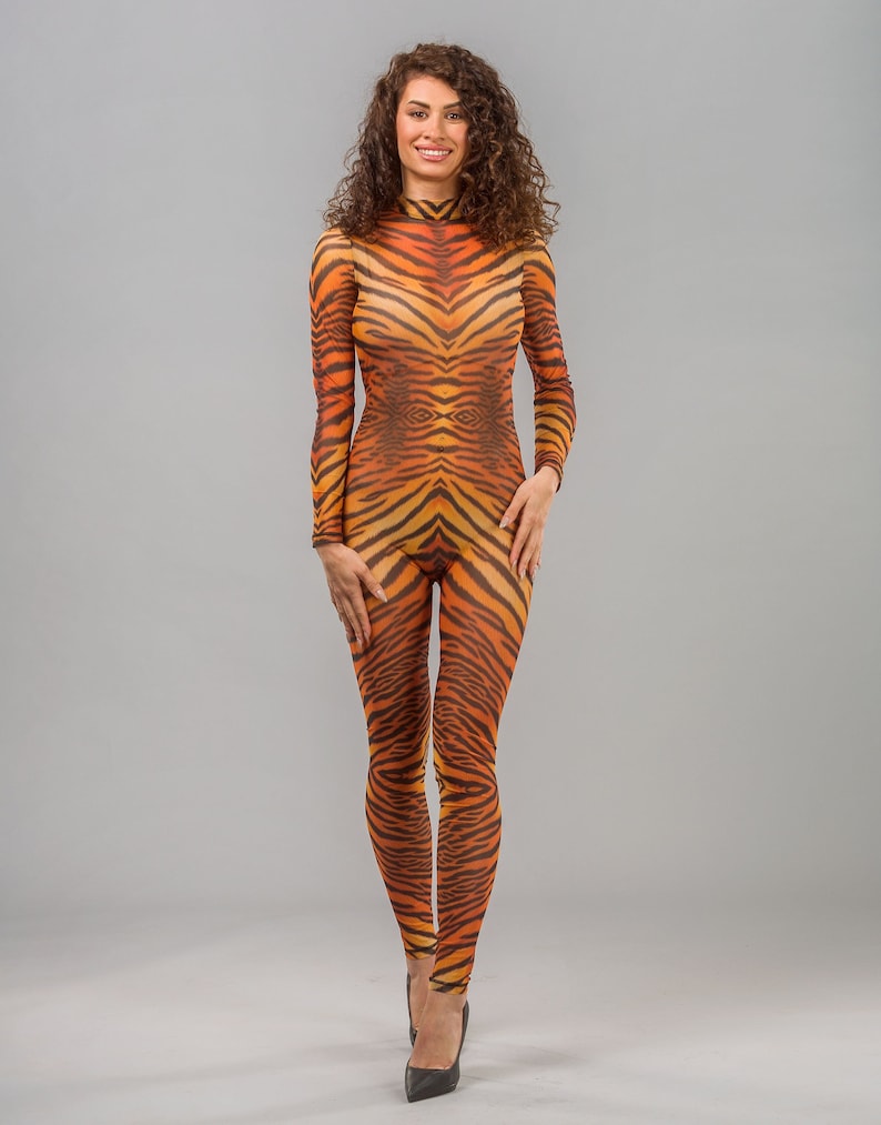 Tiger Mesh Catsuit, Tiger Mesh Costume Women, Animal Mesh Costume Women ...