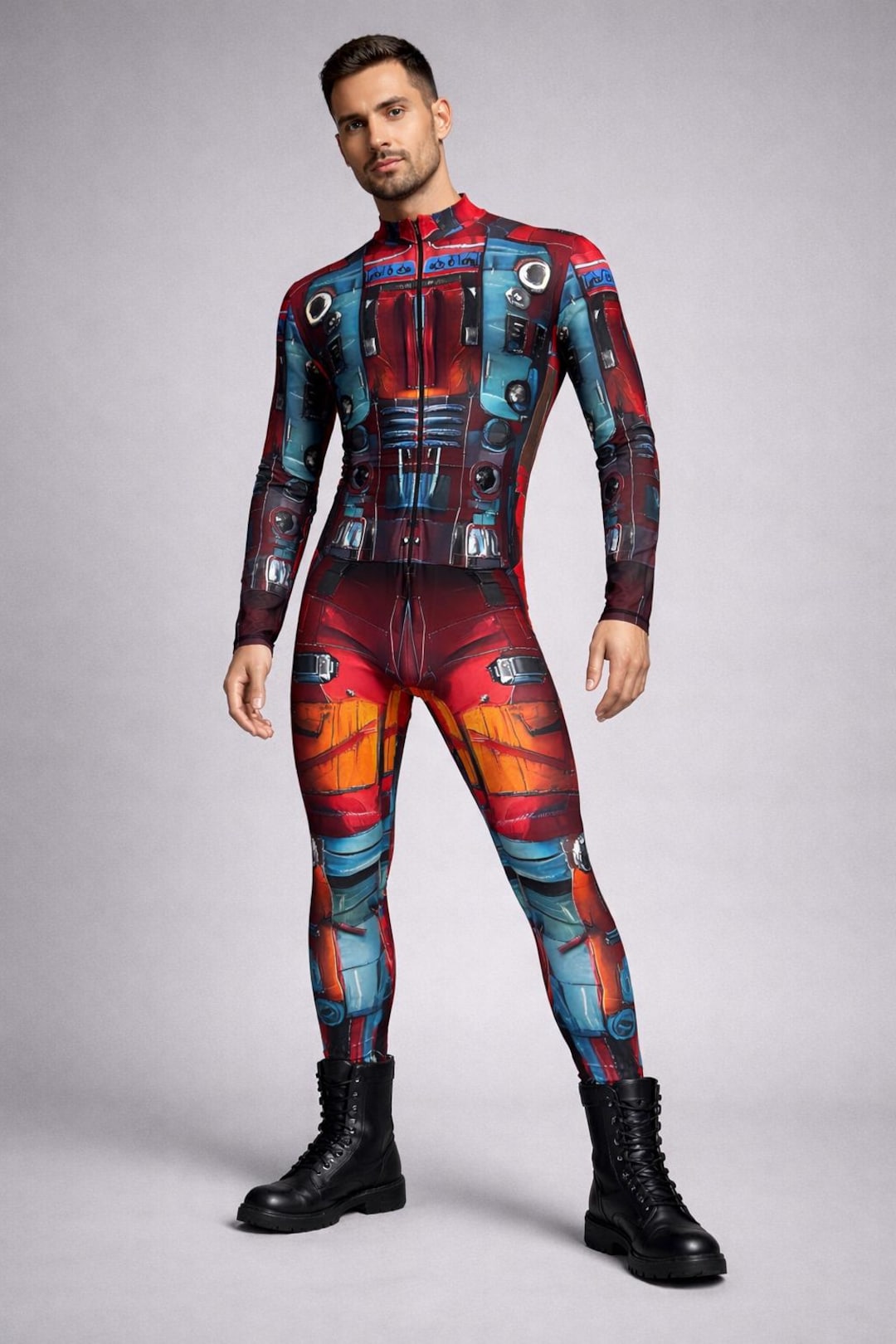 Men’s Sci-fi Printed Bodysuit – Futuristic Designer Jumpsuit, Festival ...