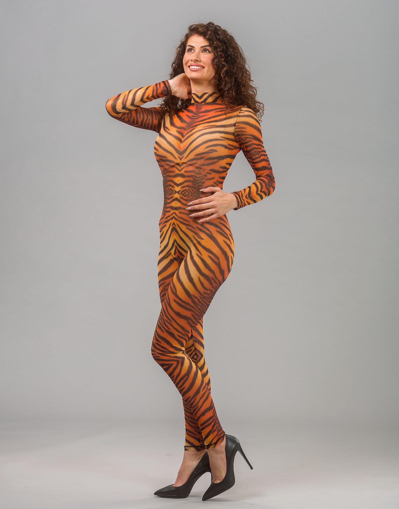 Tiger Print Mesh Catsuit, Rave Festival Bodysuit - Etsy