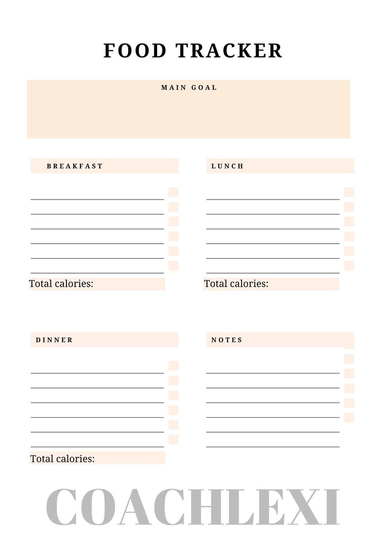 FOOD TRACKER PRINTABLE/ Food Log/ Food Diary/ Printable Download - Etsy