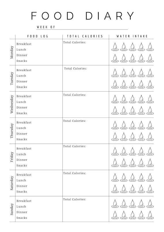 Printable Food/water Tracker Weekly | Etsy