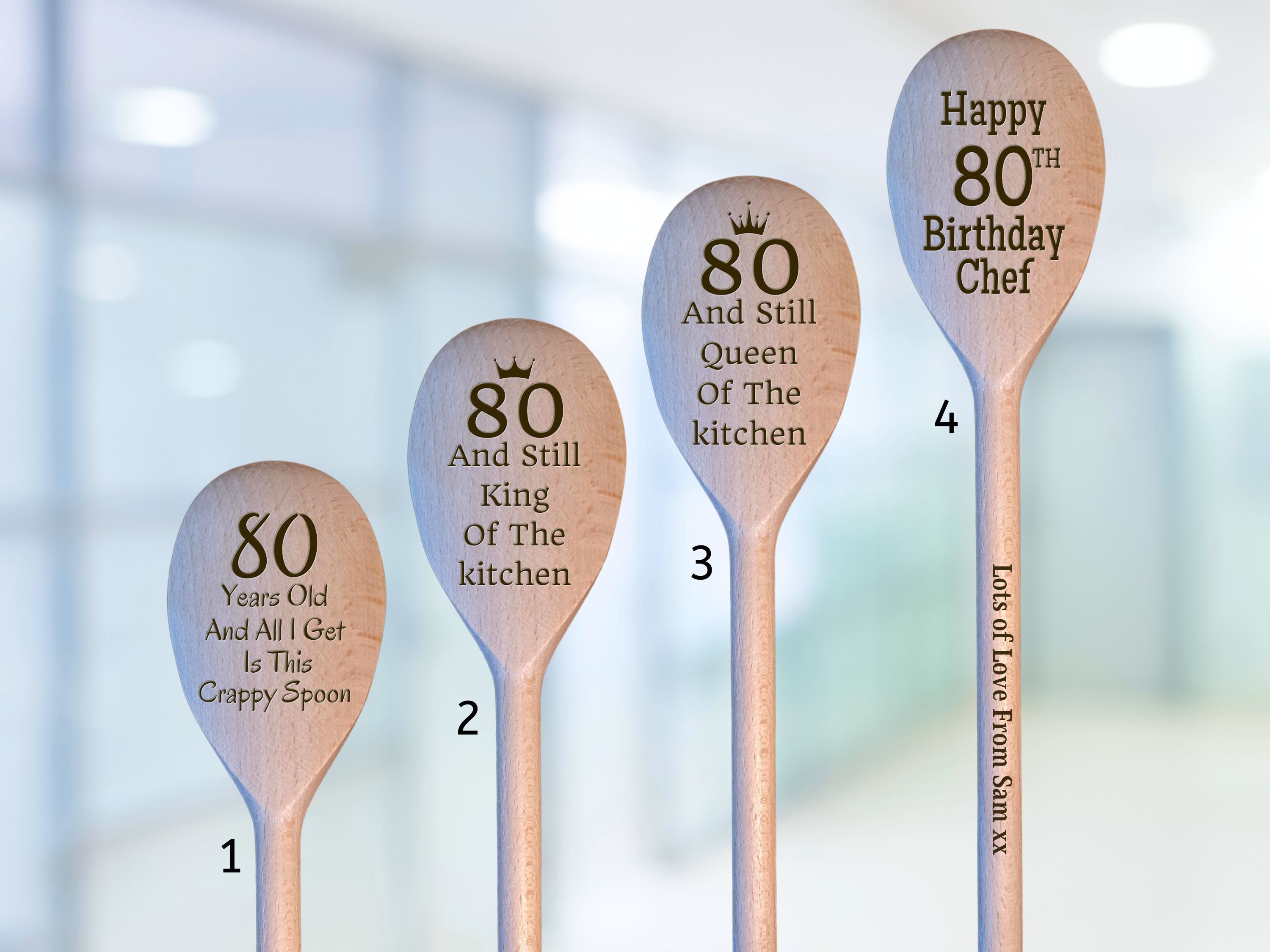 Personalised 80th Birthday Milestone Wooden Spoon Gift - Engraved ...