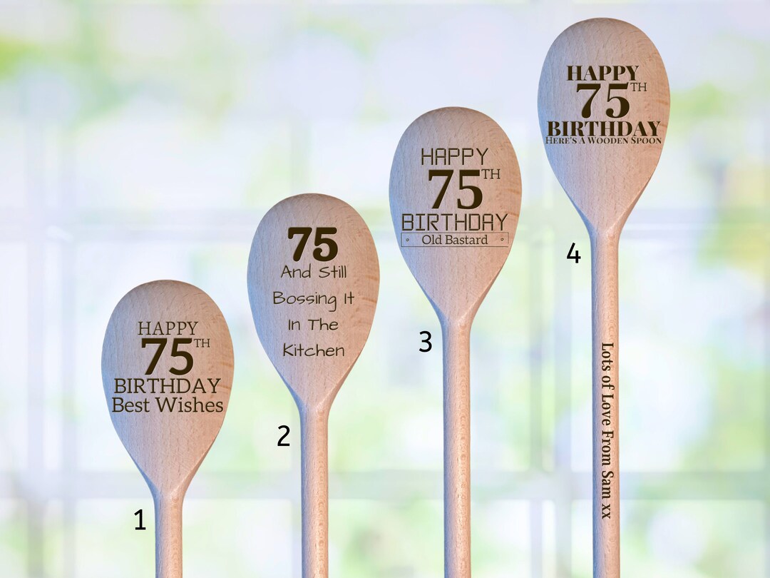 Personalised 75th Birthday Milestone Wooden Spoon Gift Engraved Baking ...