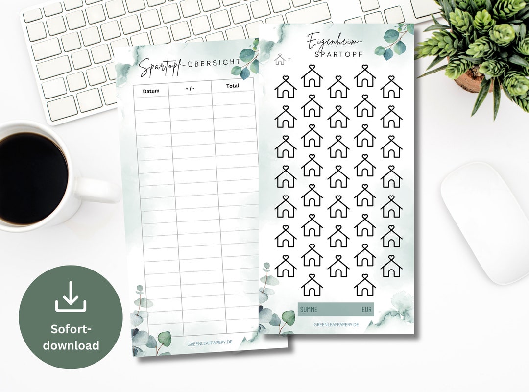 Home Savings Pot Set Including Tracker Eucalyptus Save Money Template ...