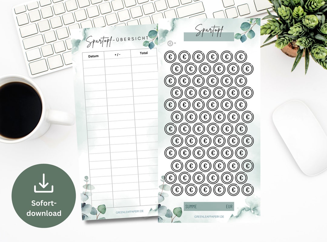 Blank Coin Savings Pot Set Including Tracker Eucalyptus | Save Money ...