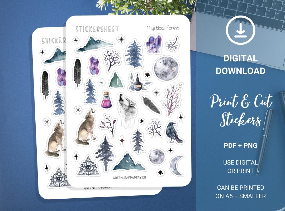 Printable Stickers MYSTICAL FOREST Print & Cut Digital Stickers Forest ...