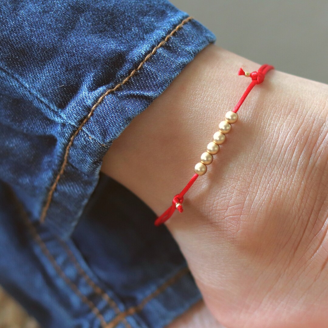 Gold Anklet With Stone Beads, Red String Anklet, Red String of Fate ...