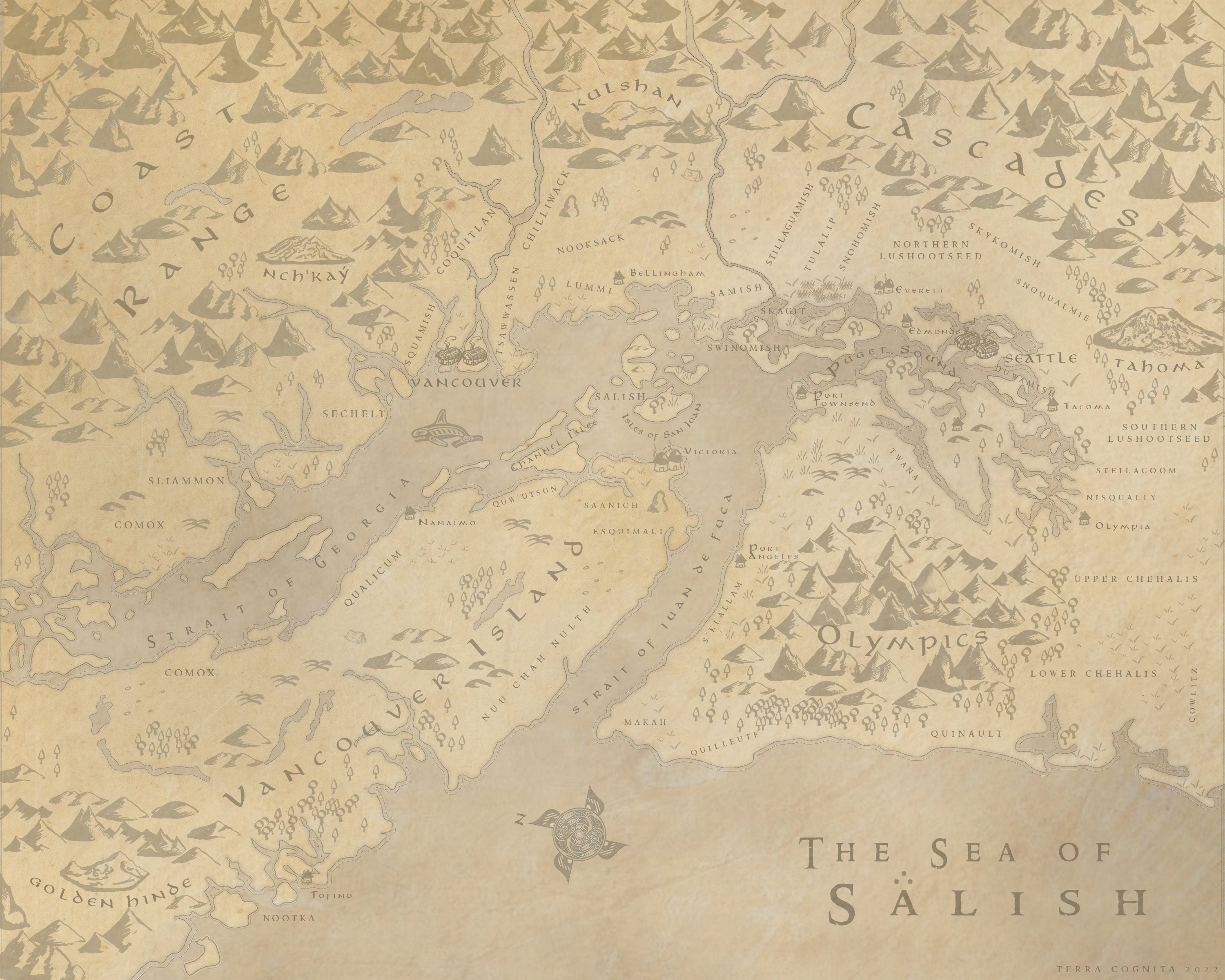 Vintage Fantasy Map - Pacific Northwest - Etsy