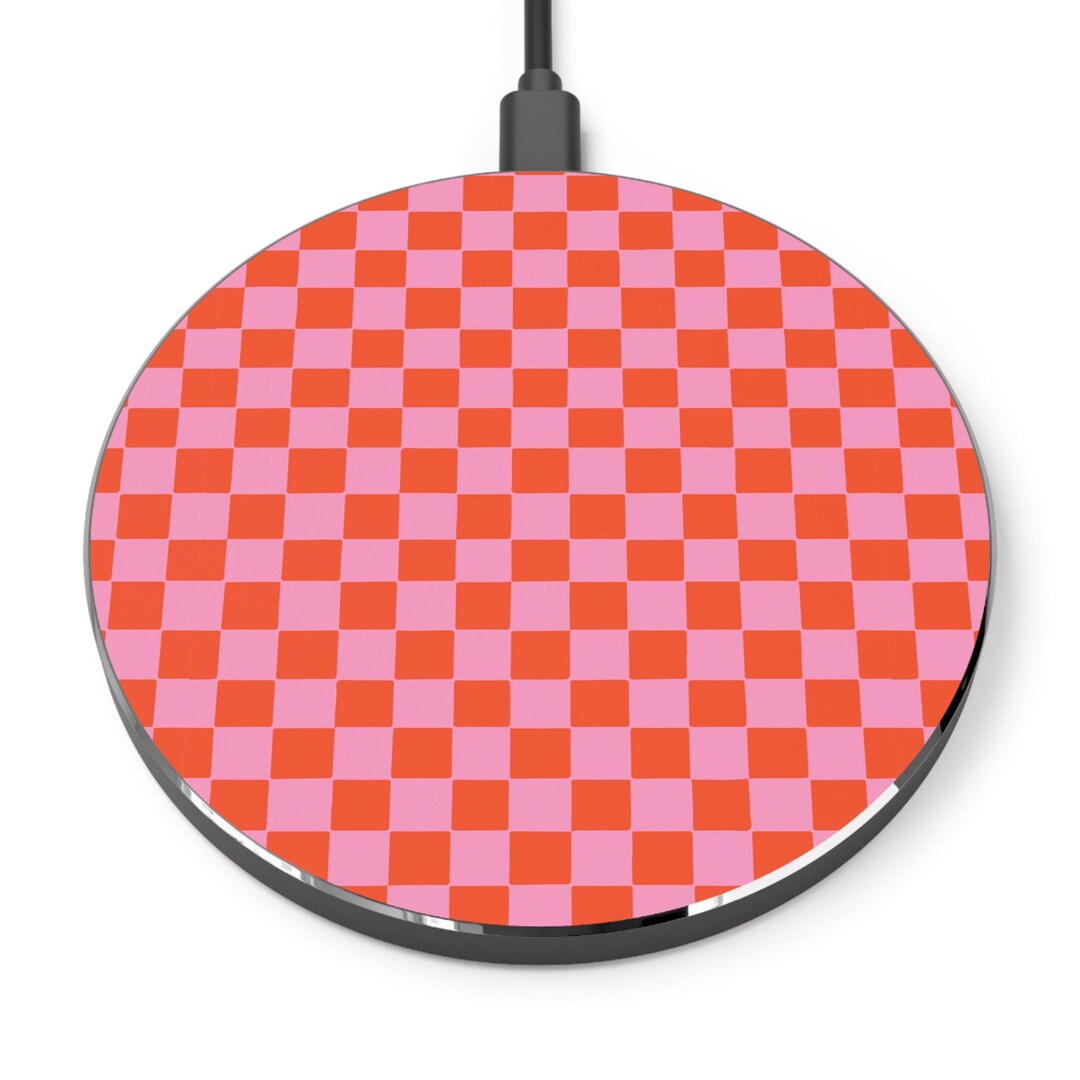 Stylish Wireless Charger With Pink and Red Checker Pattern, Fast ...