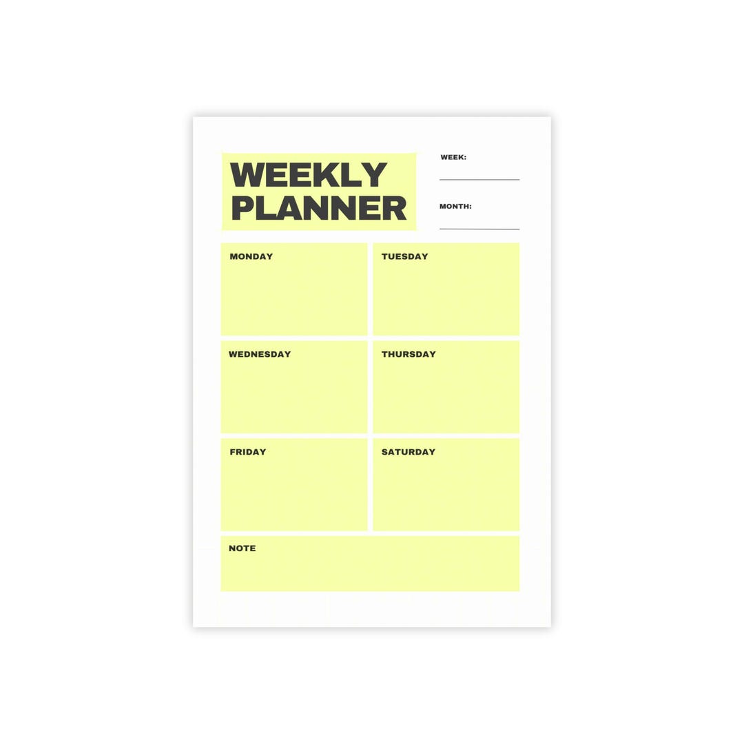 Neon Yellow Weekly Planner Notes Pad Refrigerator Magnet Notepad, Week ...