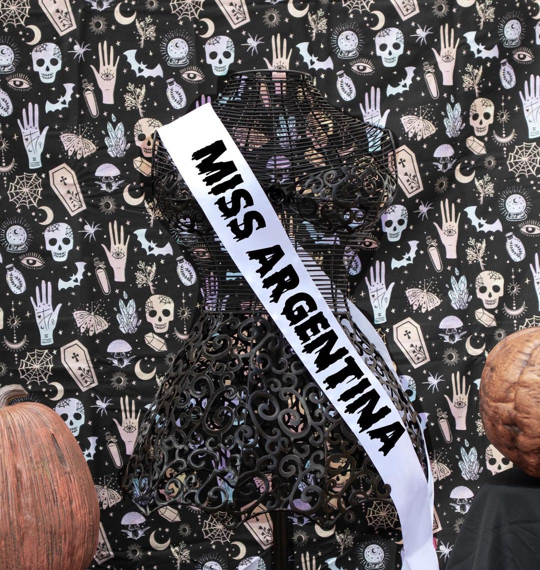 Miss Argentina Gothic Custom Text Sash, Costume Halloween Sash, Gothic ...