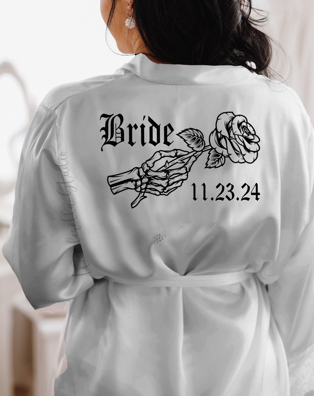 Bride Getting Ready Gown Gothic Rose Skeleton Robe, Maid of Honor Robe ...
