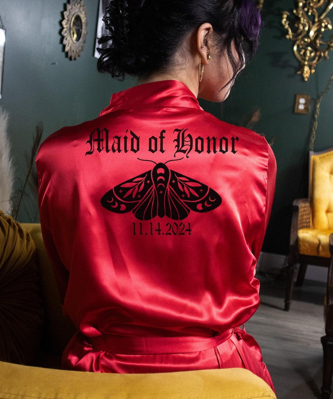 Moth Celestial Robe, Maid of Honor Robe, Alternative Bridal Party Robe ...