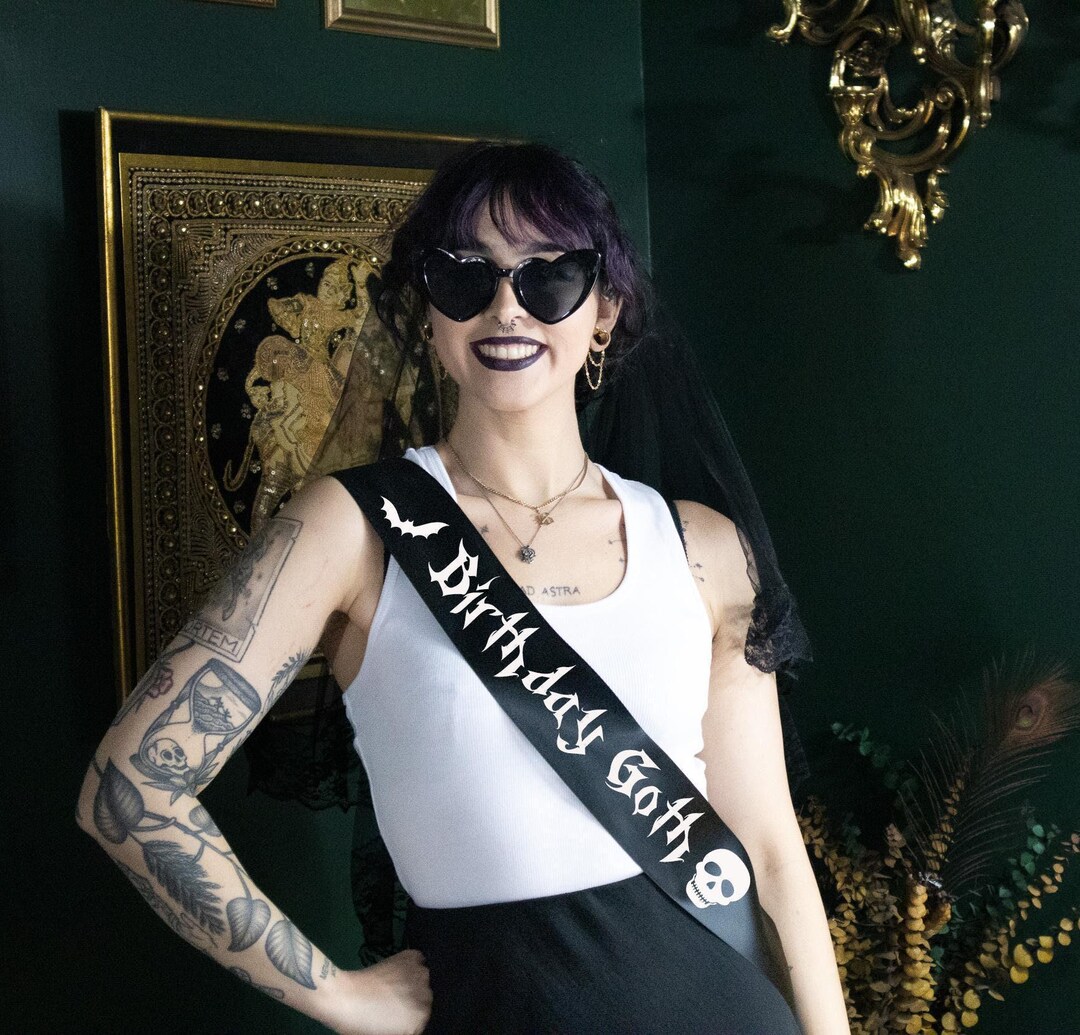Birthday Goth With Bat & Skull Sash, Birthday Sash, Gothic Party Sash ...