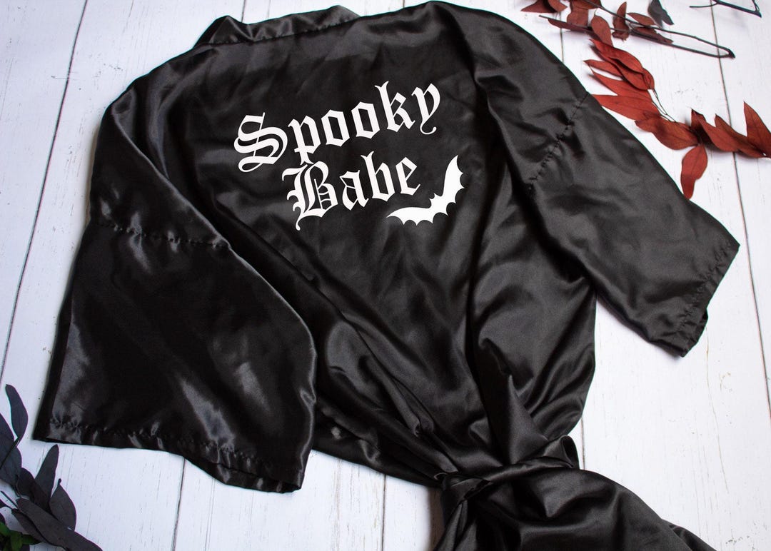 Spooky Babe Satin Robe: Gothic Halloween Getting Ready Robe - Etsy