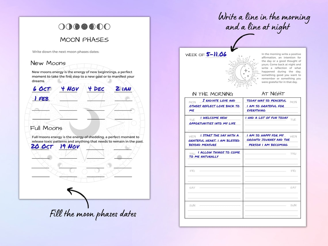 Daily Moon Journal | Printable PDF Journal | Moon Phases Guided ...