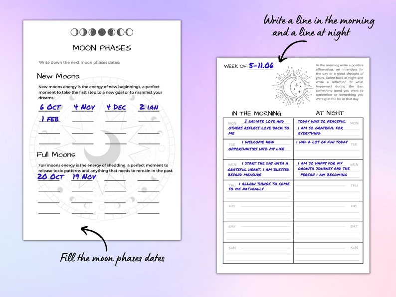 Daily Moon Journal | Printable PDF Journal | Moon Phases Guided ...