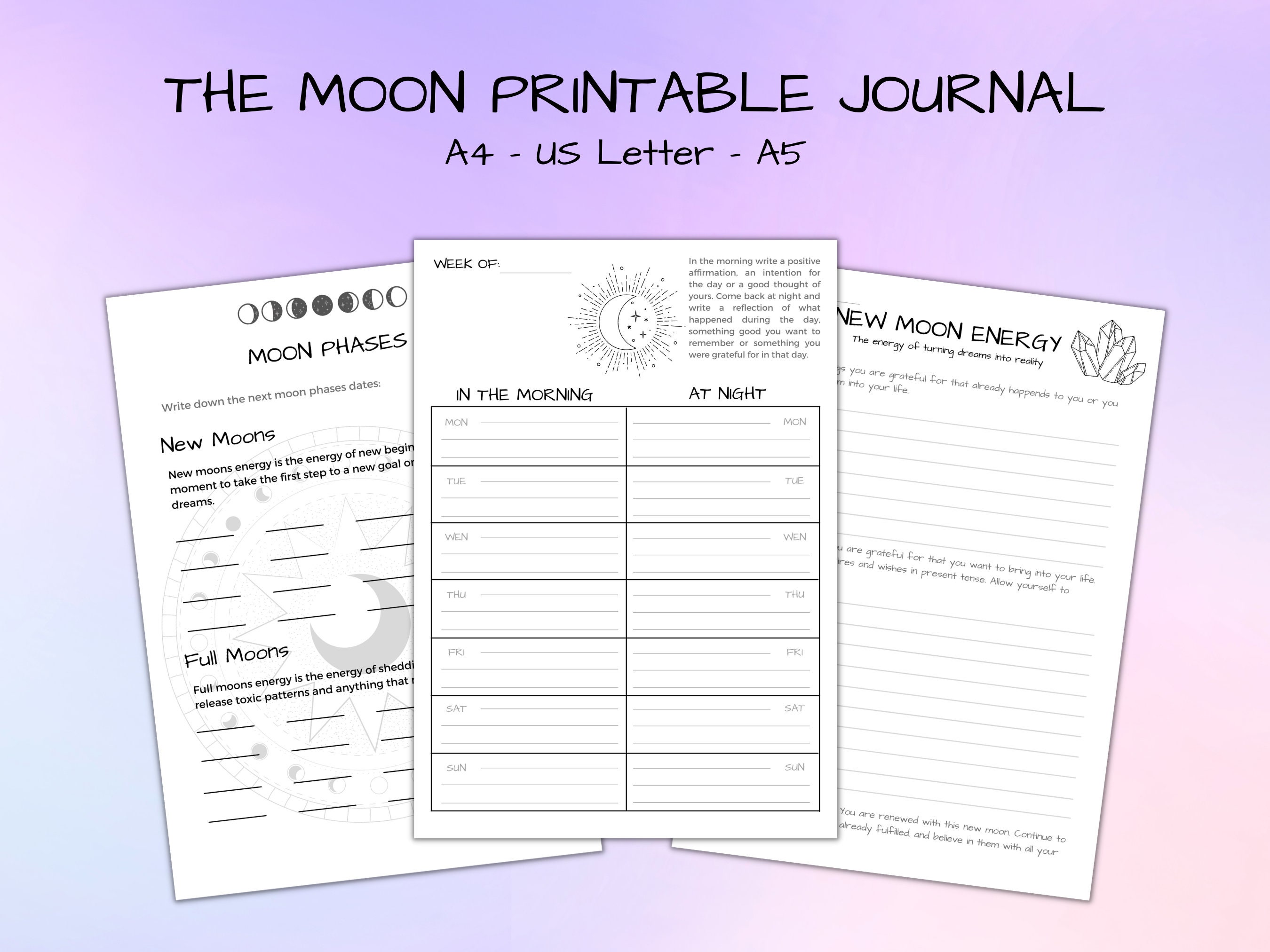 Daily Moon Journal Printable PDF Journal Moon Phases Guided Scripting ...
