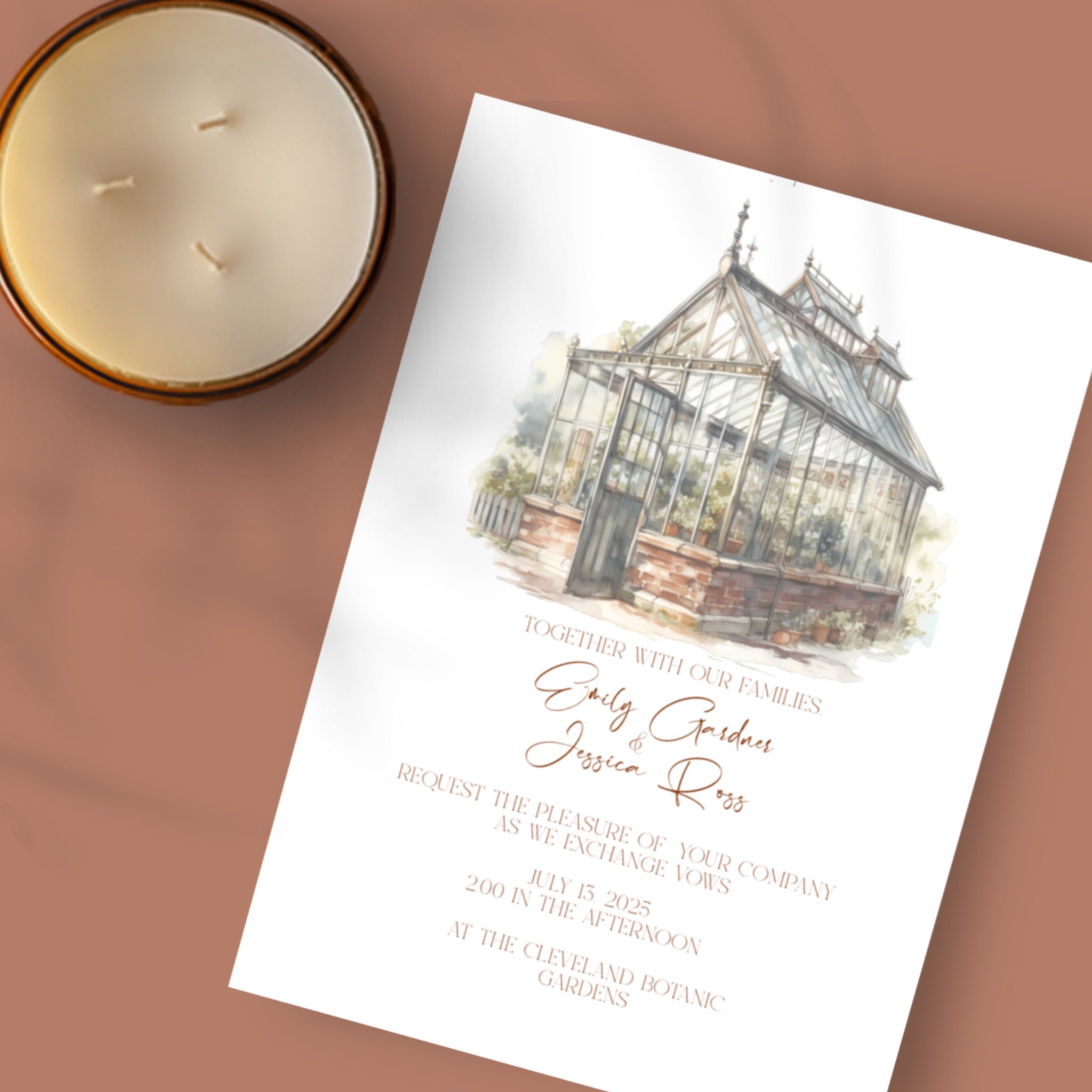 Watercolor Venue Illustration Wedding Invitation, Botanic Gardens Greenhouse Wedding Invitations ...