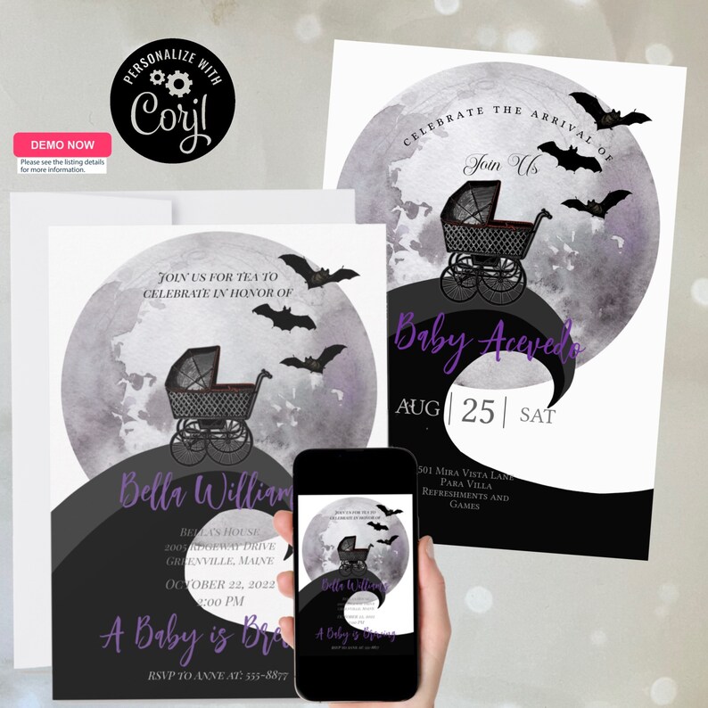 Witchy Baby Shower Invitation Bat Theme Baby Shower Gender Neutral Baby ...